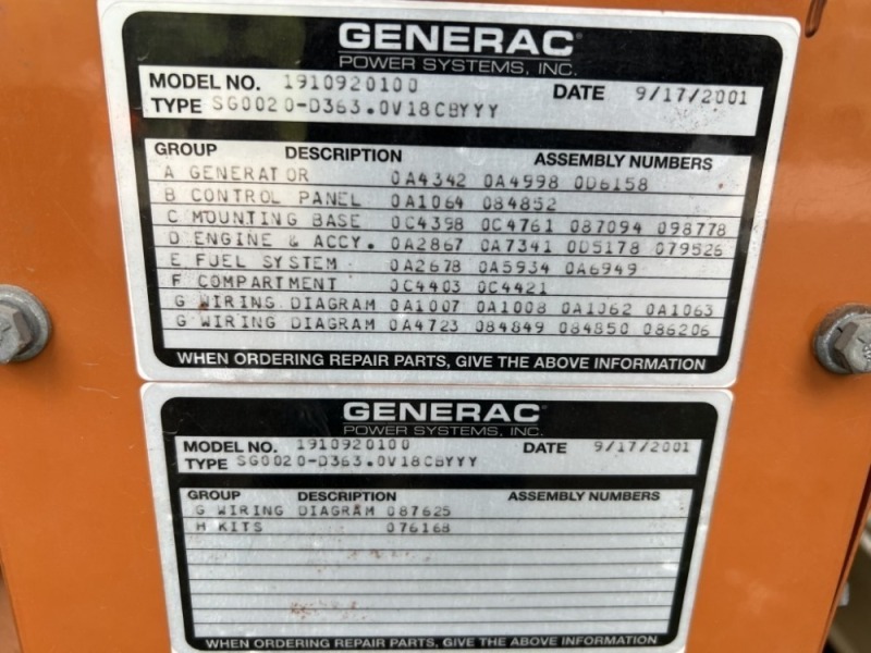 2001 Generac 2000 Generator | J. Stout Auction