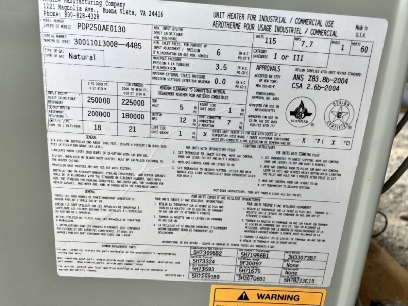 Modine PDP 250,000 BTU Heaters | J. Stout Auction