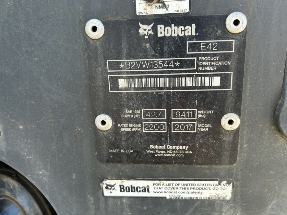 2017 Bobcat E42 Mini Excavator | J. Stout Auction